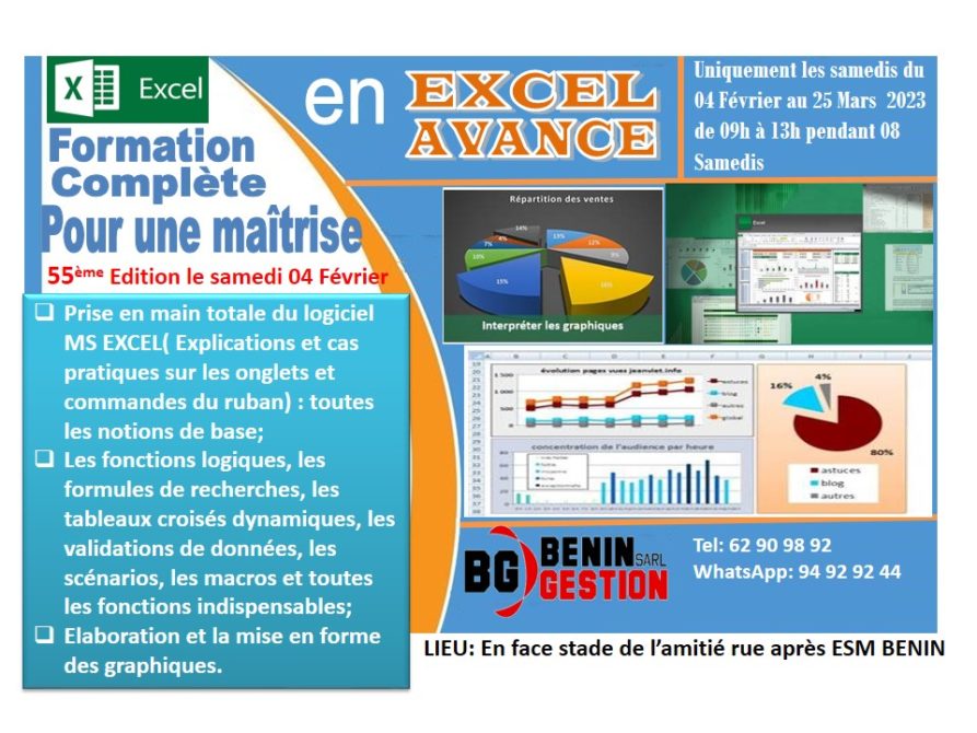 Programme de formation MS EXCEL, PERFECTO, SAGE, à Bénin Gestion – Orifice Jobs